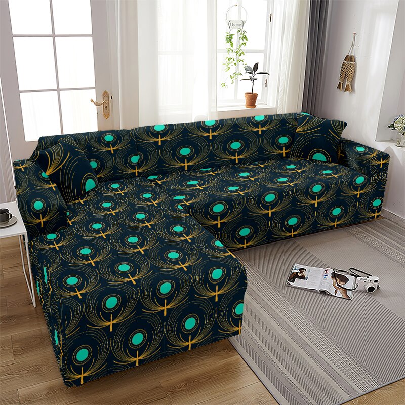 Mandala Geometric Elastic L Shaped Sofa Cover Adjustable Sofas Chaise ...