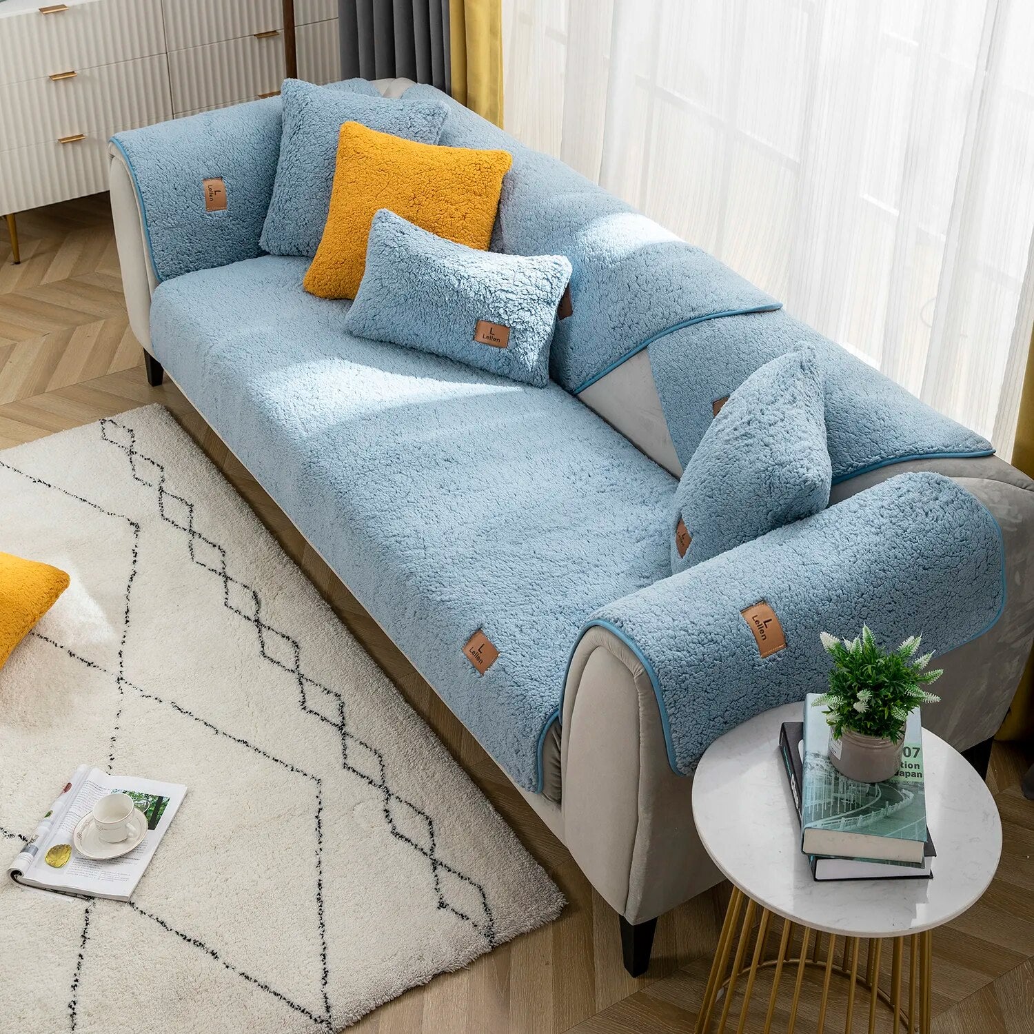 Modern Sofa Cover For Living Room Winter Lamb Wool Sofa Slipcovers Sof ...