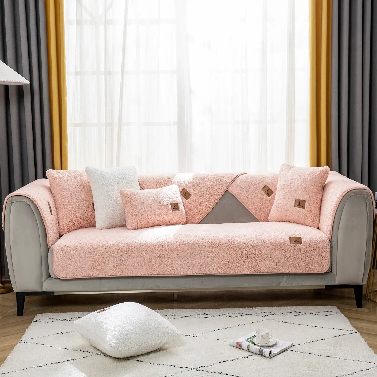 Modern Sofa Cover For Living Room Winter Lamb Wool Sofa Slipcovers Sof ...