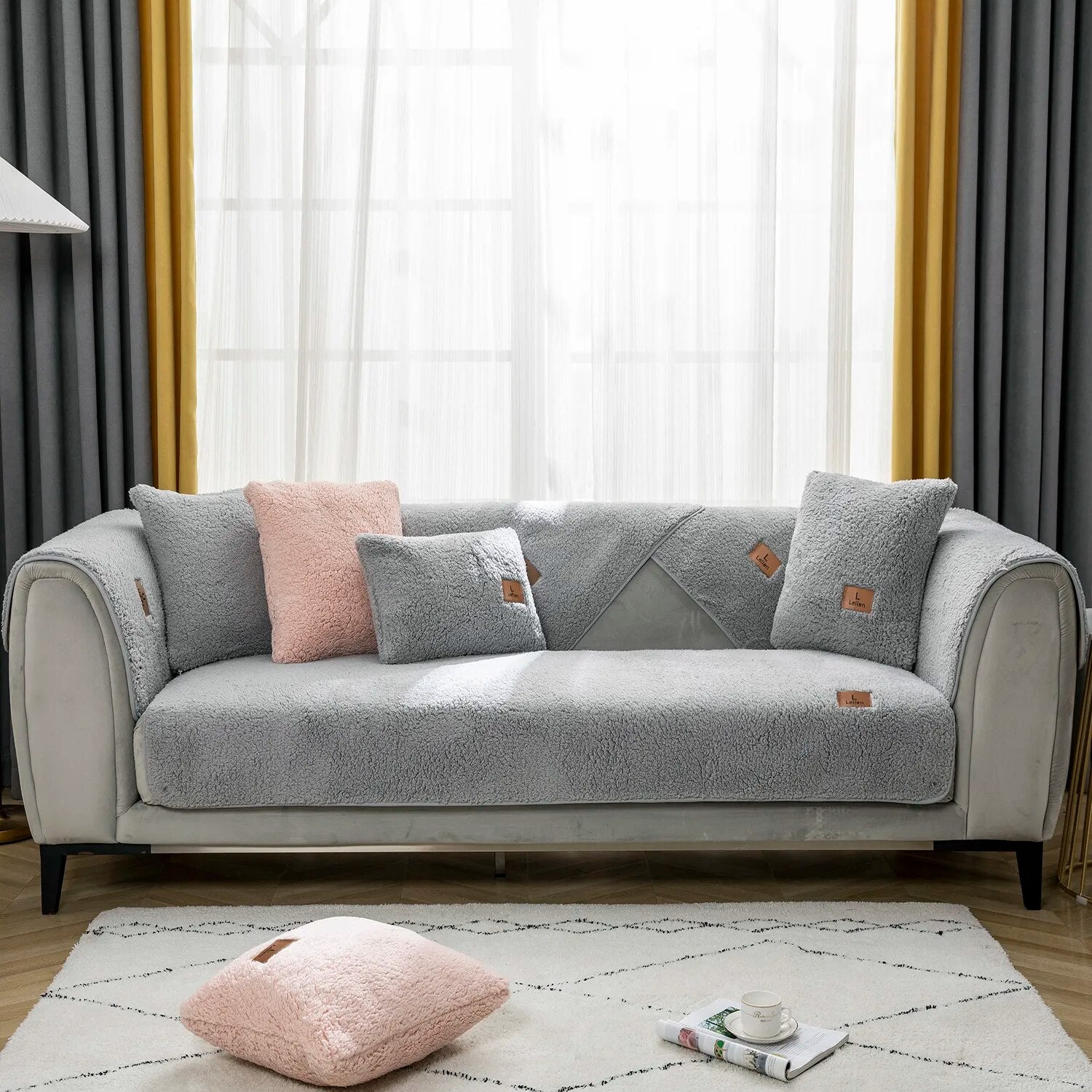 Modern Sofa Cover For Living Room Winter Lamb Wool Sofa Slipcovers Sof ...