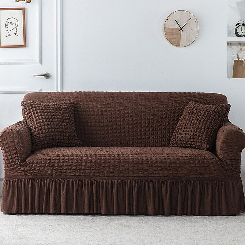 Sofa Cover for Living Room Thick Ruffled Seersucker Elastic L Shaped C ...