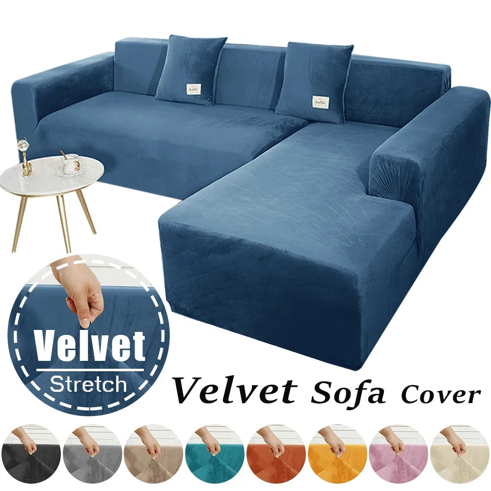Super Soft Velvet Sofa Cover For Living Room Elastic L Shaped Chaiselo ...