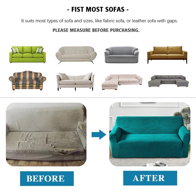 Water Resistant Sofa Slipcover Jacquard Leaf Pattern Sofa Covers Couch ...