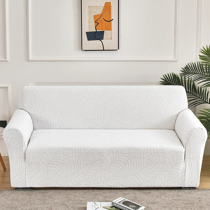 Water Resistant Color Sofa Slipcover Jacquard Leaf Pattern White Sofa ...