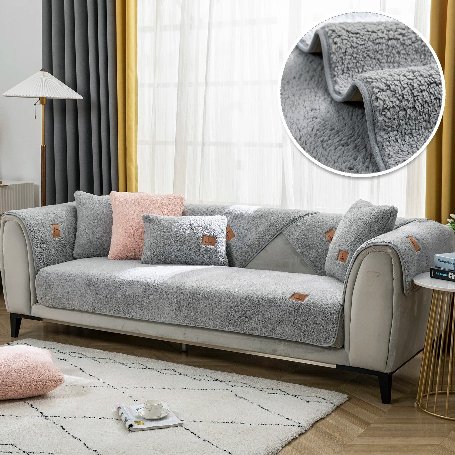 Winter Lamb Wool Sofa Towel Sofa Covers For Living Room Thicken Plush ...