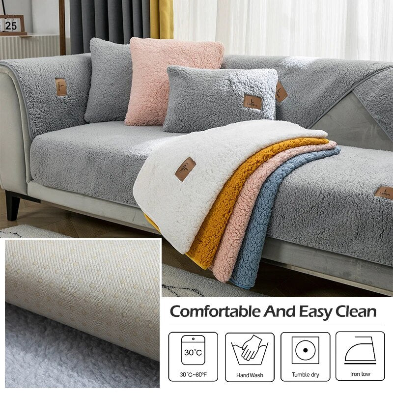 Winter Lamb Wool Sofa Towel Sofa Covers For Living Room Thicken Plush ...