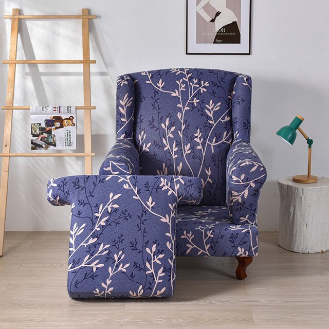 Tropical Leaves Printed Wing Back Chair Cover For Living Room Stretch ...