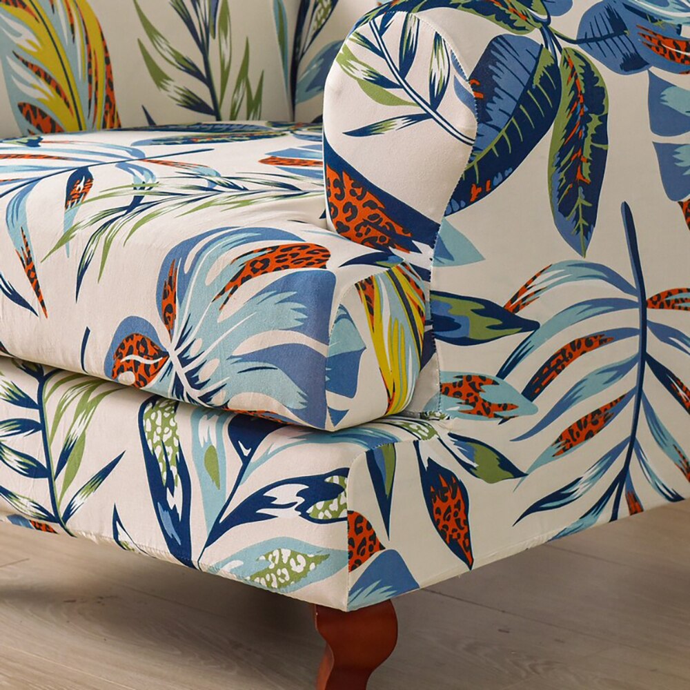 Tropical Leaves Printed Wing Back Chair Cover For Living Room Stretch ...