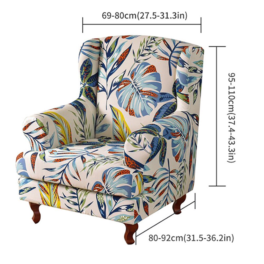 Tropical Leaves Printed Wing Back Chair Cover For Living Room Stretch ...