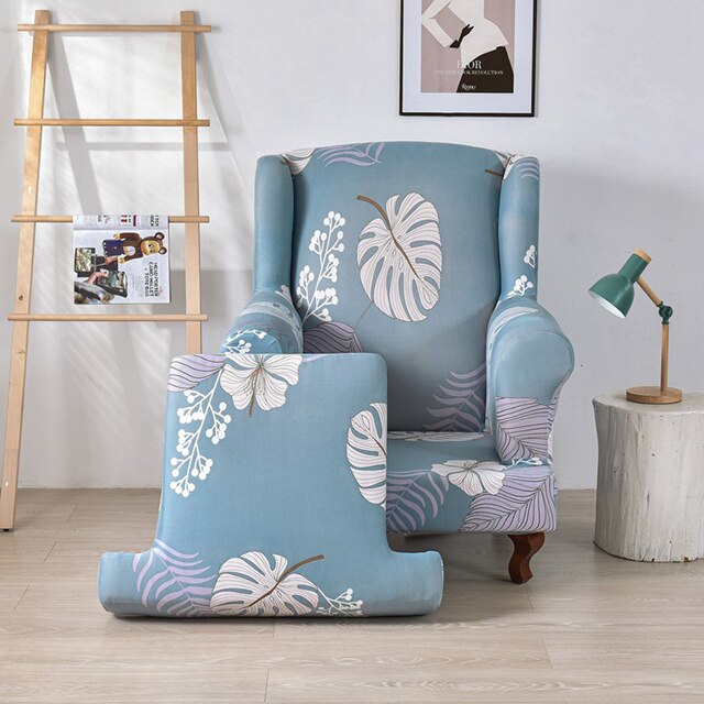 Tropical Leaves Printed Wing Back Chair Cover For Living Room Stretch ...