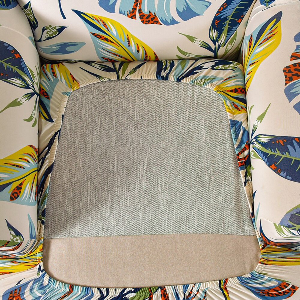 Tropical Leaves Printed Wing Back Chair Cover For Living Room Stretch ...